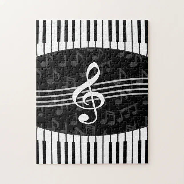 Stylish Music Notes Treble Clef and Piano Keys Jigsaw Puzzle | Zazzle