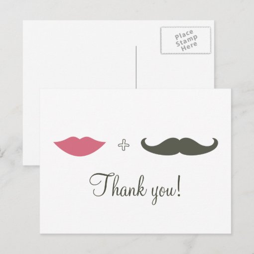 Stylish Mustache and Lips Thank You Postcard | Zazzle