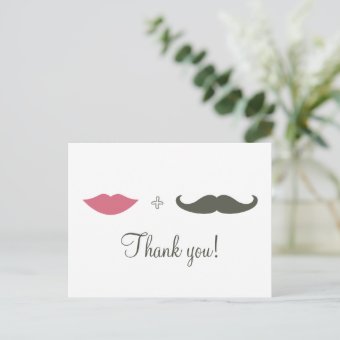Stylish Mustache and Lips Thank You Postcard | Zazzle