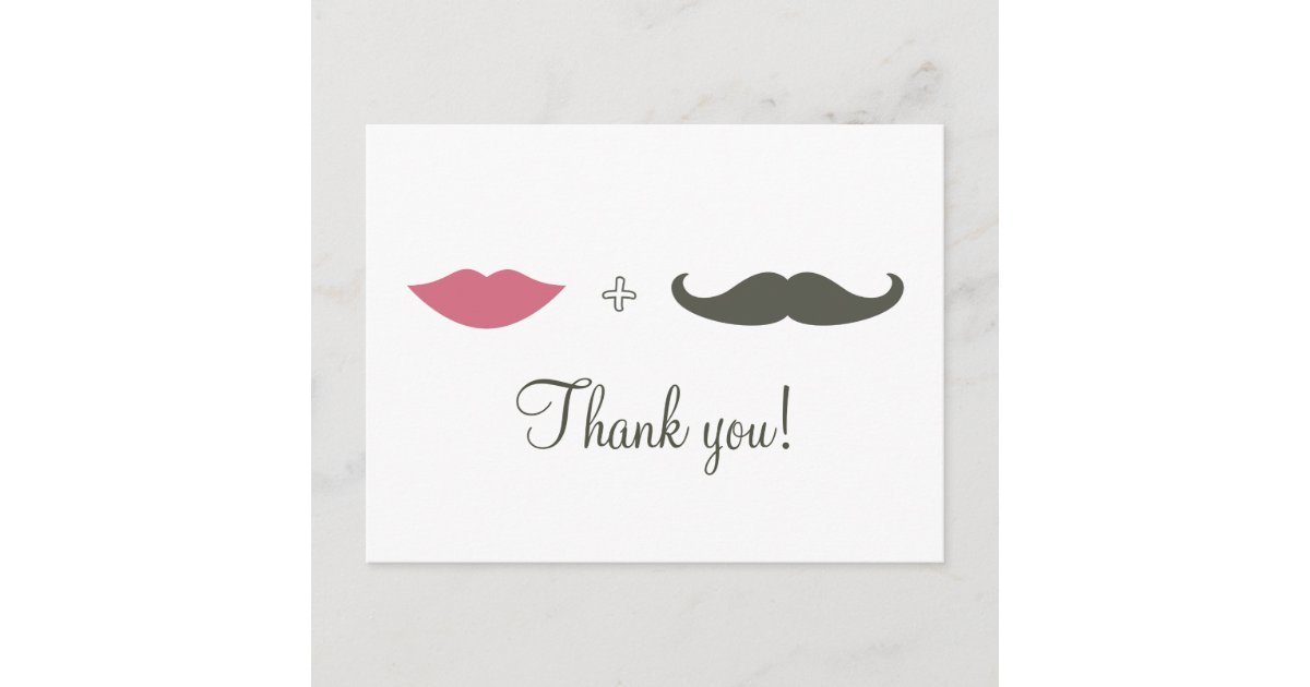 Stylish Mustache and Lips Thank You Postcard | Zazzle