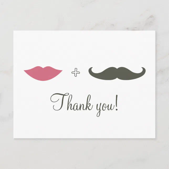 Stylish Mustache and Lips Thank You Postcard | Zazzle