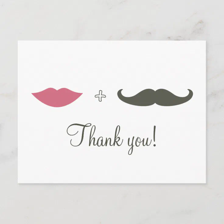 Stylish Mustache and Lips Thank You Postcard | Zazzle