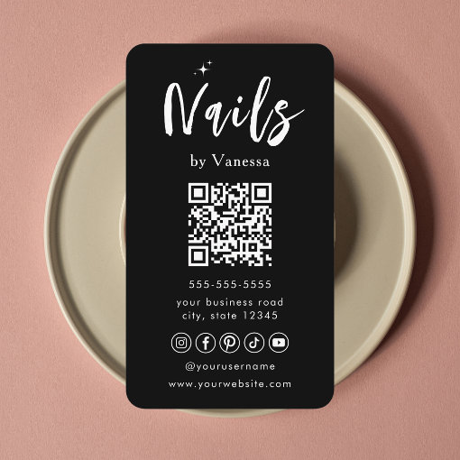 Stylish Nail Artist Salon Qr Code Business Card | Zazzle