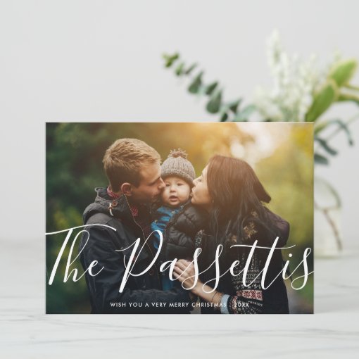 Stylish Name Modern Christmas Photo Horizontal Holiday Card | Zazzle