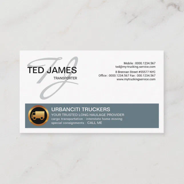 Stylish Name Monogram Simple Plain Transportation Business Card | Zazzle