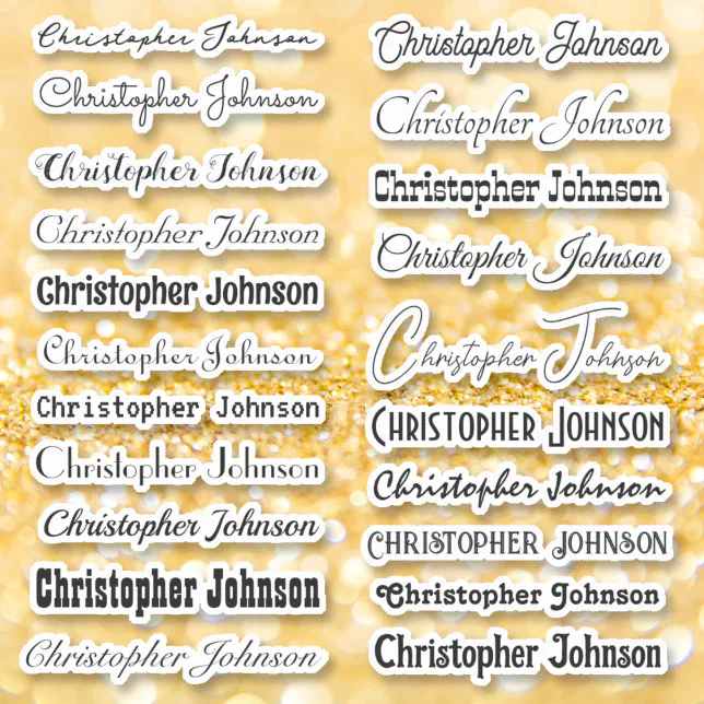 Stylish Name Signature Black Text Script Kiss Cut Sticker | Zazzle