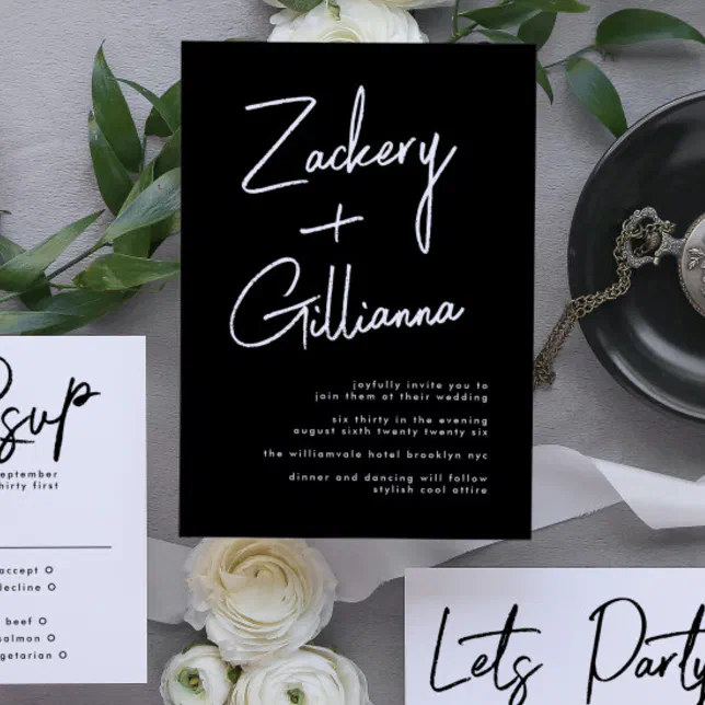 Stylish NAMES | Modern Black & White Wedding Invitation | Zazzle