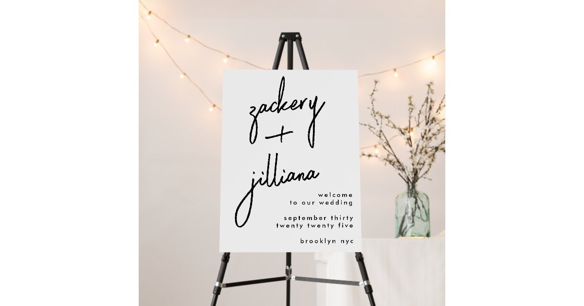 Stylish Names Modern Black White Welcome Sign | Zazzle