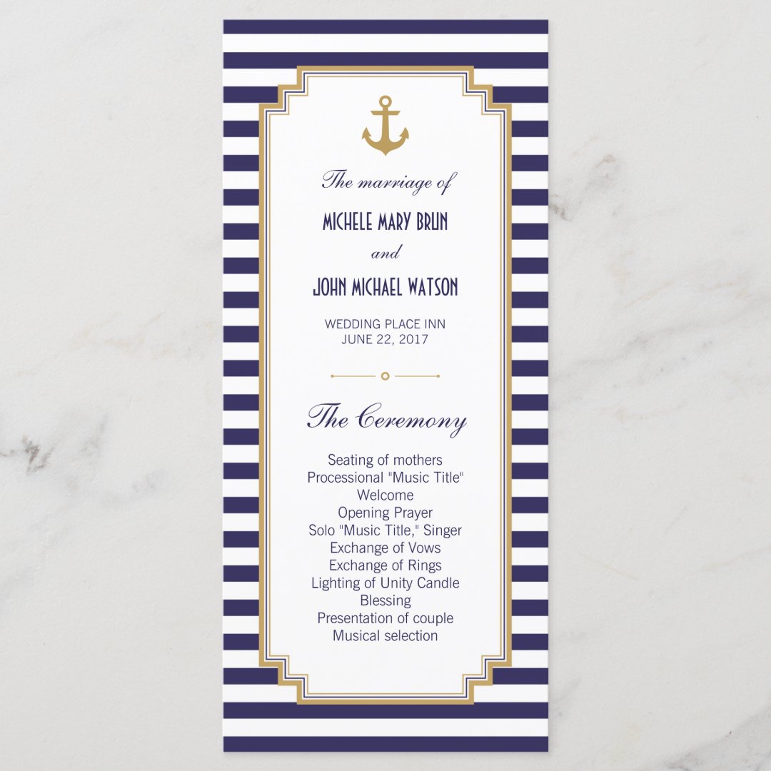 Stylish Nautical Wedding Program Rack Cards | Zazzle