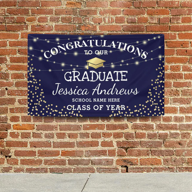 Stylish Navy & Gold Class of 2025 Graduation Banner | Zazzle