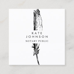 Stylish Notary Signing Agent Feather Quill Logo Square Business Card ...