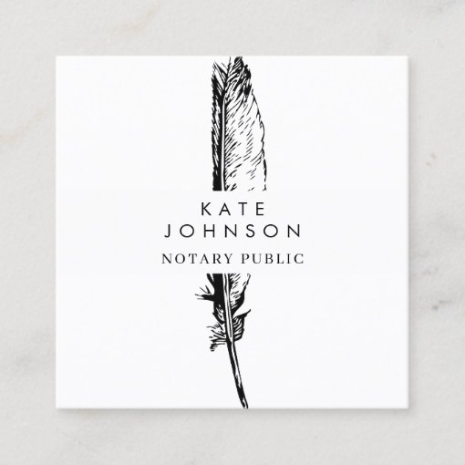 Stylish Notary Signing Agent Feather Quill Logo Square Business Card ...