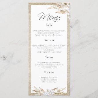 Stylish Pampas Grass 4 Course Wedding Menu | Zazzle