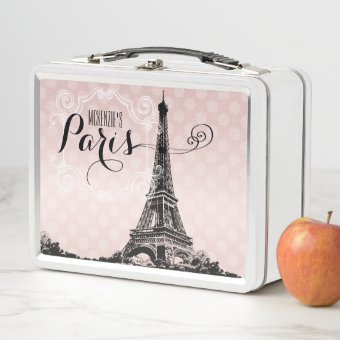 Stylish Paris Eiffel Tower Add Name Metal Lunch Box | Zazzle