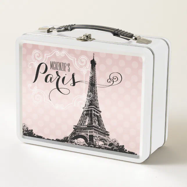 Stylish Paris Eiffel Tower Add Name Metal Lunch Box | Zazzle