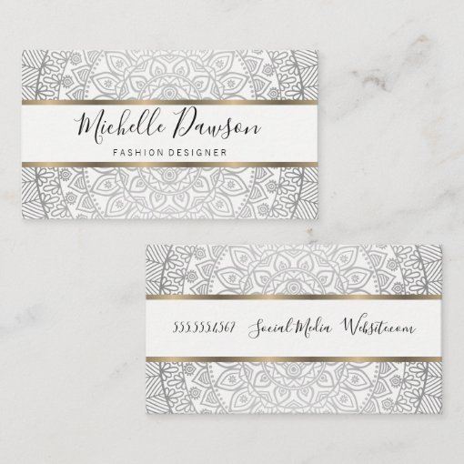 Stylish Pattern / Gold Metallic Trim Business Card | Zazzle