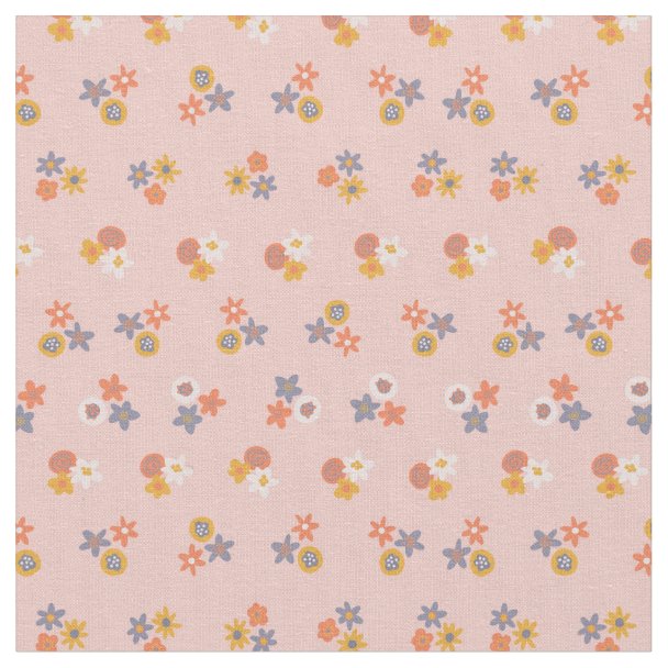 Ditsy Orange Floral Pattern on Turquoise Fabric | Zazzle