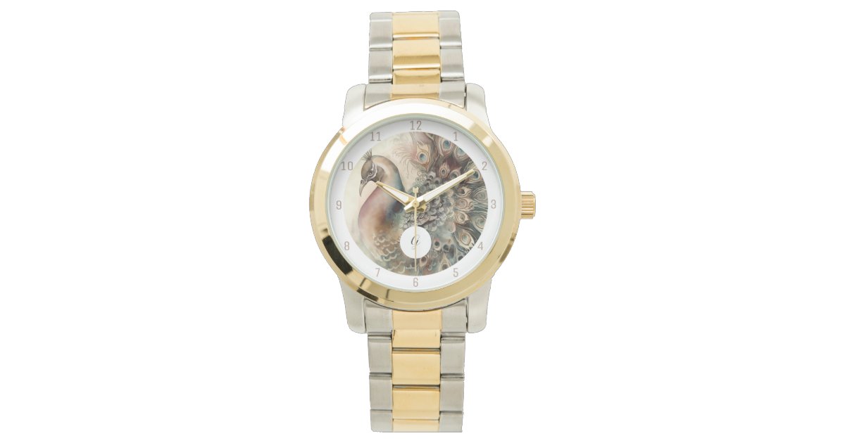 Stylish Peacock Watch | Add Your Initial | Zazzle