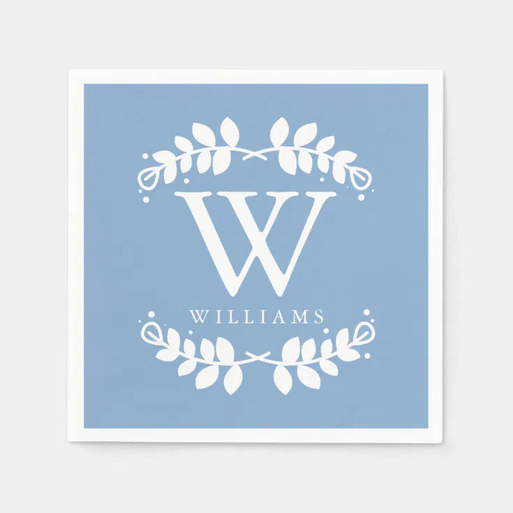 Stylish Periwinkle Blue Monogram Paper Napkins | Zazzle