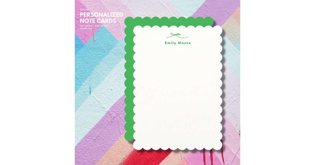 Stylish Personalized Green Note Card with Bow | Zazzle