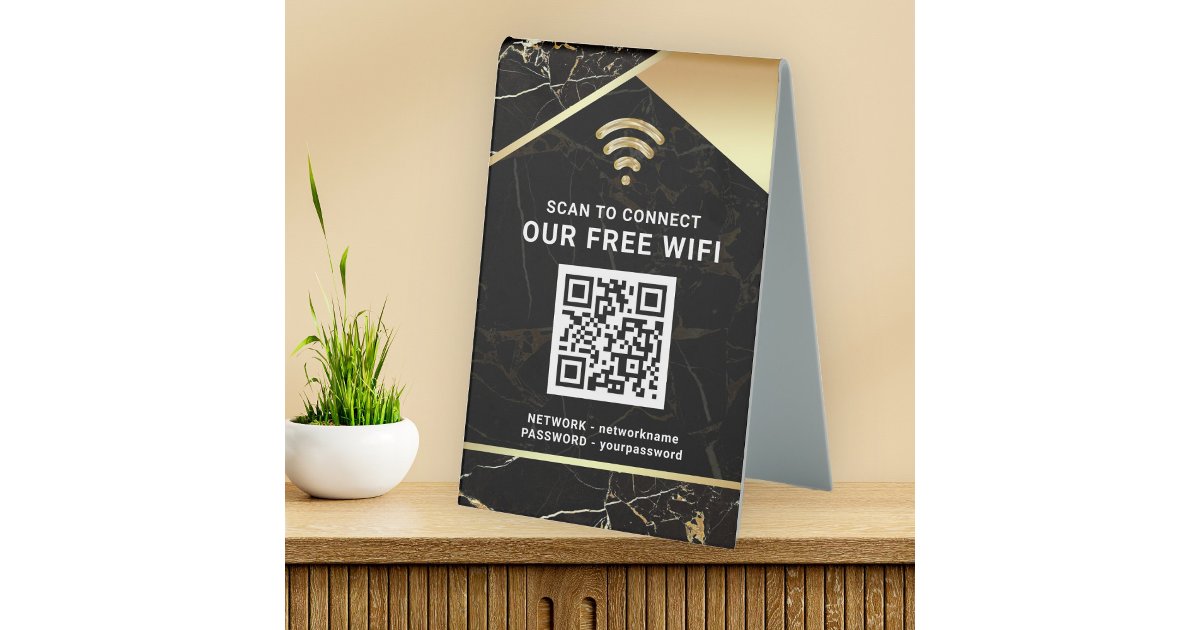 Stylish Personalized QR Code Wifi Network Password Table Tent | Zazzle