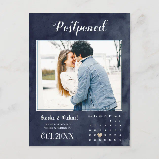 Stylish Photo Calendar Wedding postponement Postcard | Zazzle