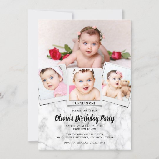 Stylish Photo Collage Marble Birthday Party Invitation | Zazzle.com
