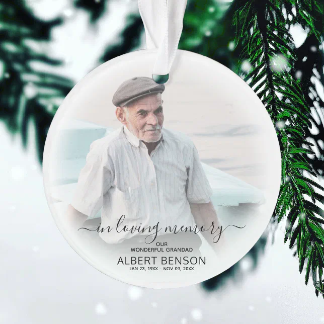 Stylish Photo In Loving Memory Christmas Ornament | Zazzle