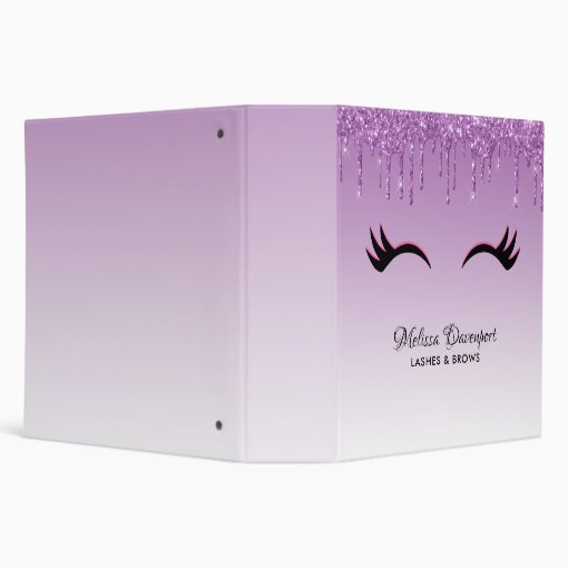 Stylish Pink & Black Eyelashes on Dripping Glitter 3 Ring Binder | Zazzle