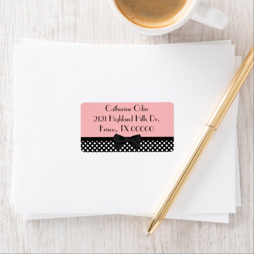 Stylish Pink & Black Polka Dot Address Label | Zazzle