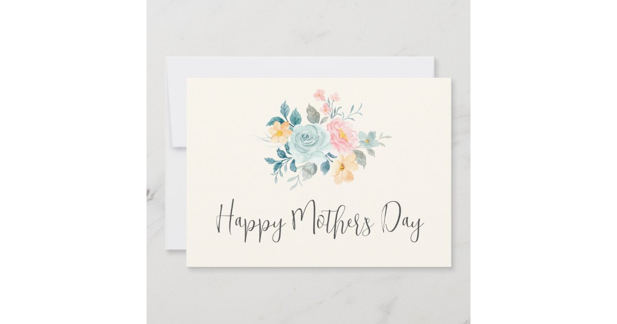 Stylish Pink & Blue Flower Bouquet Mother's Day Card | Zazzle