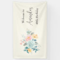 Stylish Pink & Blue Flowers Birthday Welcome Banner | Zazzle