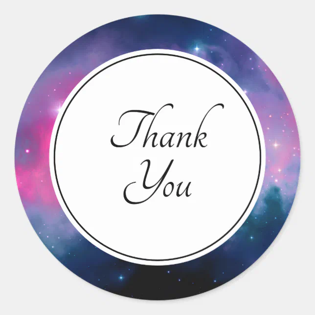 Stylish Pink & Blue Galaxy Stars Thank You Classic Round Sticker | Zazzle