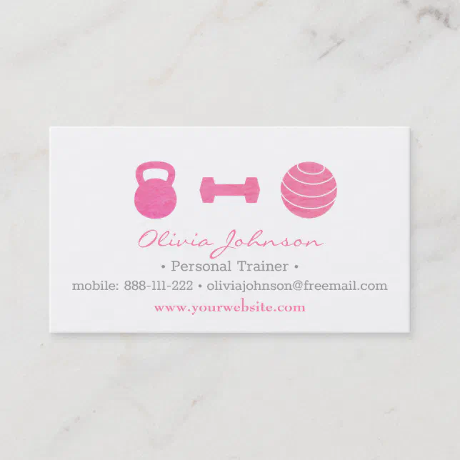 Stylish Pink Female Fitness Personal Trainer Business Card | Zazzle