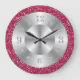 Stylish Pink Glitter Silver Numbers Large Clock | Zazzle