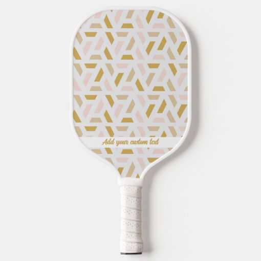 Stylish Pink Gold Geometric Pattern Custom Text Pickleball Paddle | Zazzle