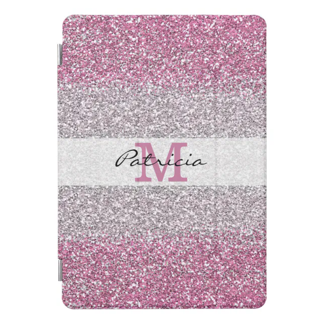 Stylish Pink Ombre Glitter Monogram Name iPad Pro Cover | Zazzle
