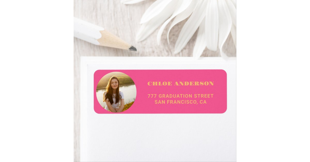 Stylish Pink Photo Graduation Return Address Label | Zazzle