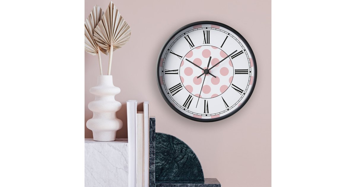 Stylish Pink Polka Dots Girly Clock | Zazzle
