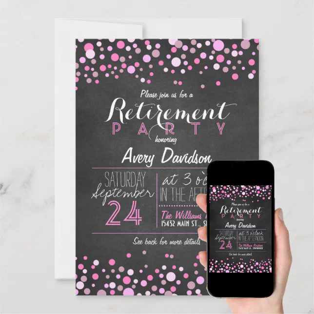 Stylish Pink Retro Chalkboard Retirement Party Invitation | Zazzle