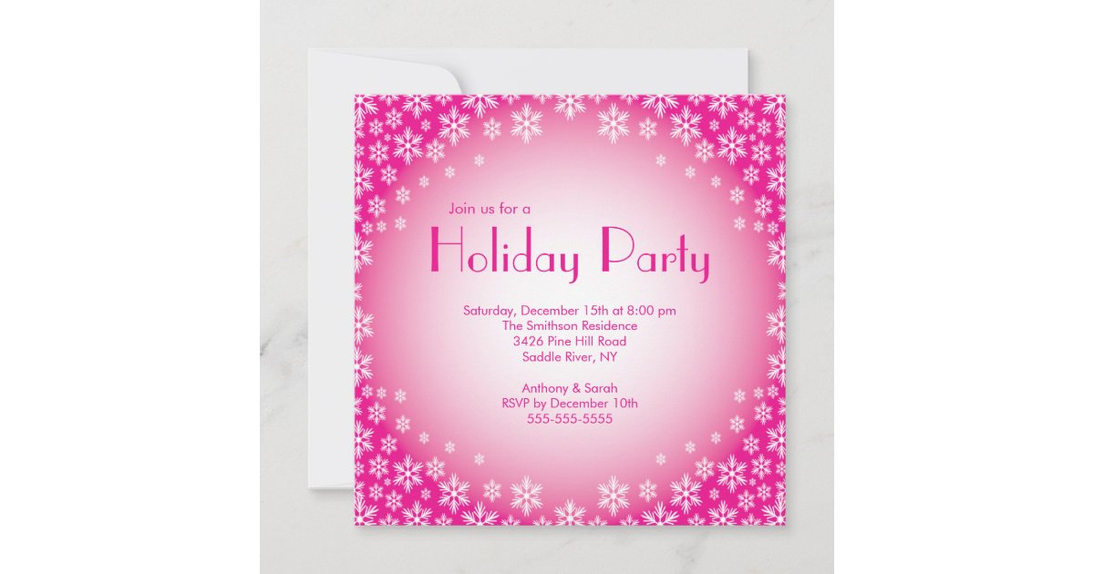 Stylish Pink Snowflakes Holiday Party Invitation | Zazzle