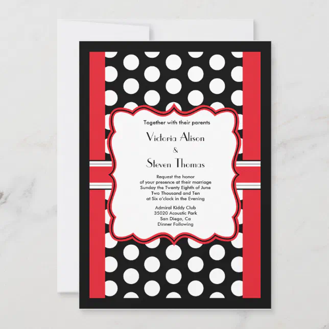 Stylish Polka Dot Wedding Invitation (Red) | Zazzle