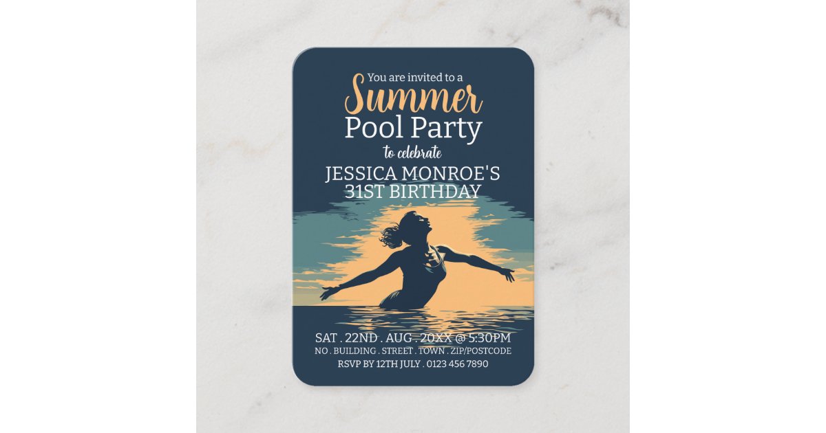 Stylish Pool Party Birthday Handout Tickets | Zazzle