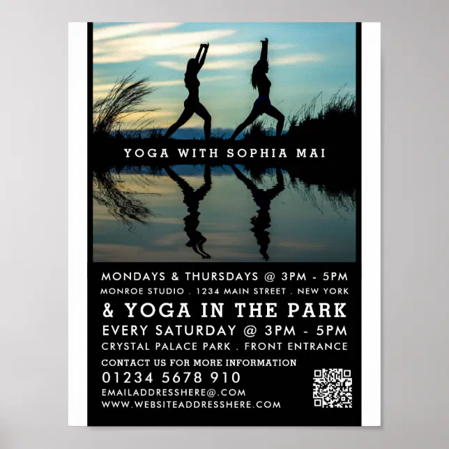 Stylish Portrait Reflection, Yoga Class Advert Poster | Zazzle