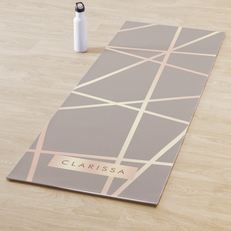 Stylish pretty chick rose gold & grey geometric yoga mat | Zazzle