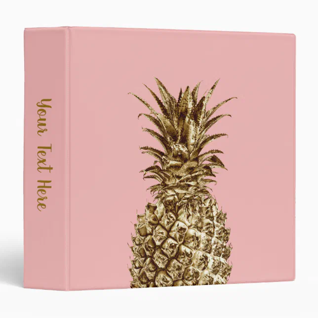 Stylish pretty girly gold & pastel pink pineapple 3 ring binder | Zazzle
