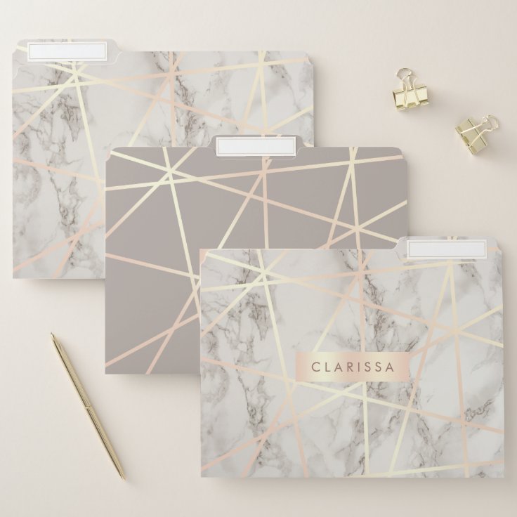 Stylish pretty rose gold & marble geometric file folder | Zazzle
