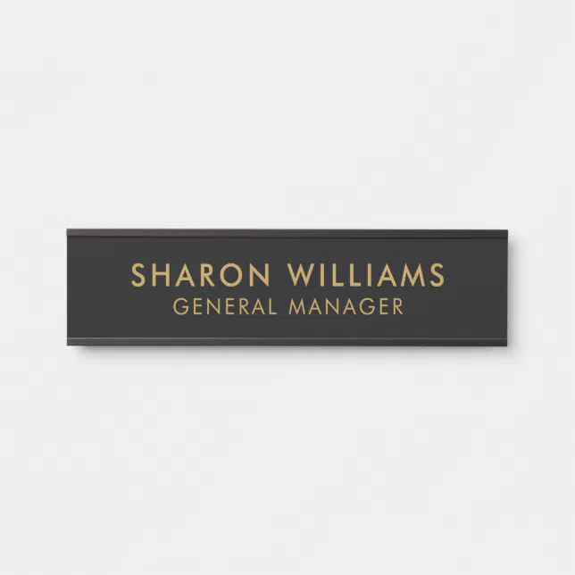 Stylish Professional Black and Gold Employee Name Door Sign | Zazzle