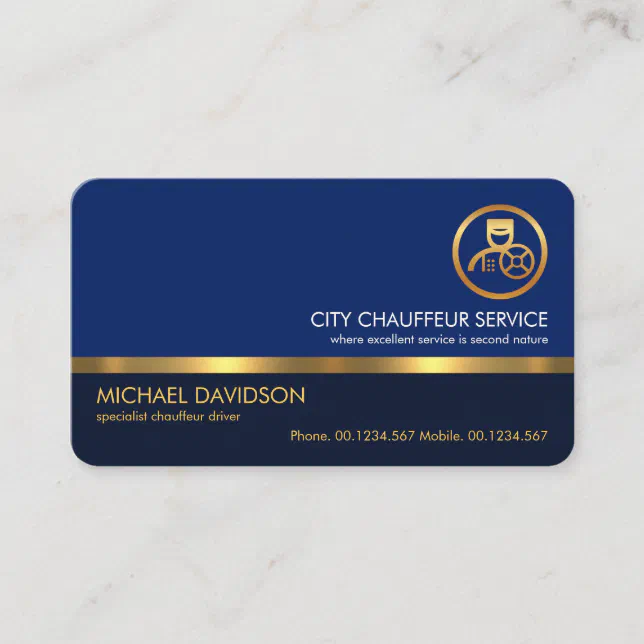 Stylish Professional Blue Layers Gold Line Driver Business Card | Zazzle