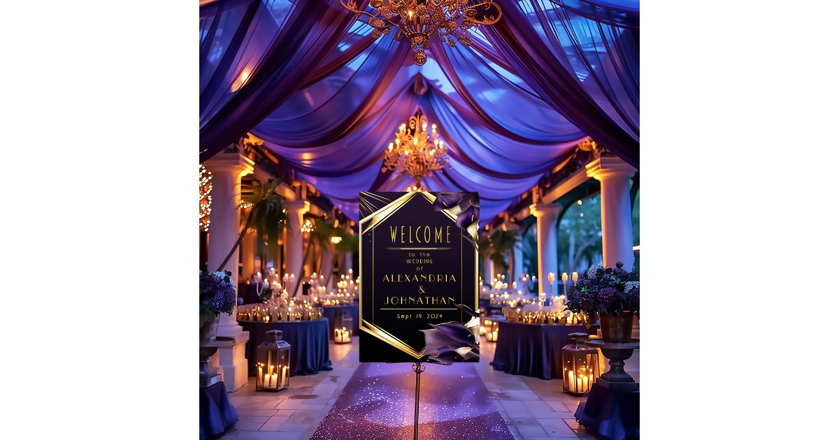 Stylish Purple and Gold Calla Lily Wedding Foam Board | Zazzle